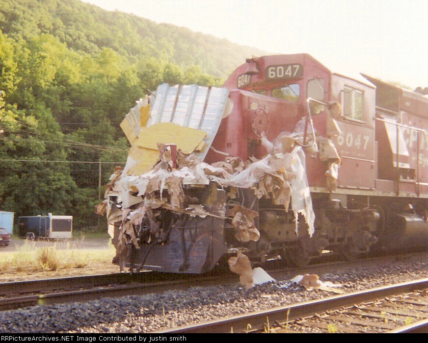 CP 6047 after grade crossing collision w/ semi truck